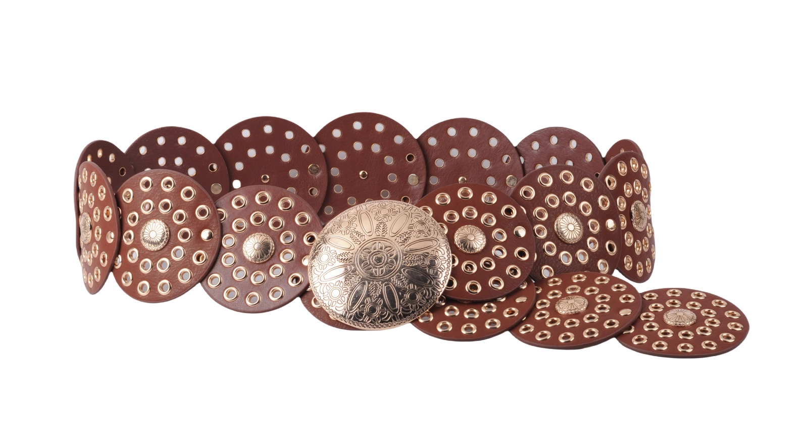 Wide Western Circle Belt with Grommets - Cognac - Sea Island Trading ...